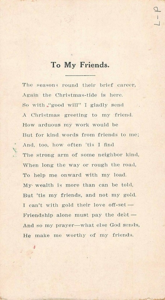 RURAL LETTER CARRIER CLIFFORD SCRANTON'S CHRISTMAS GREETING & POEM, NOT ...