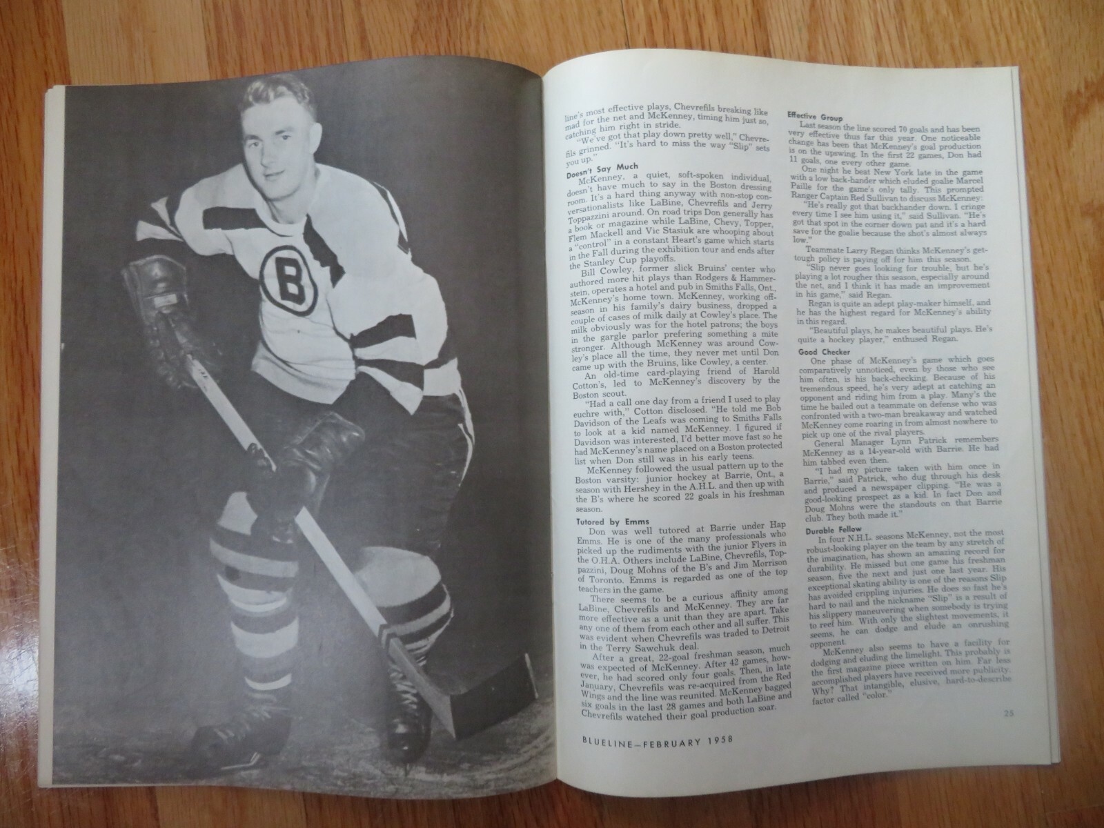 HOCKEY BLUELINE February 1958 BOSTON BRUINS Magazine DON McKENNEY No ...