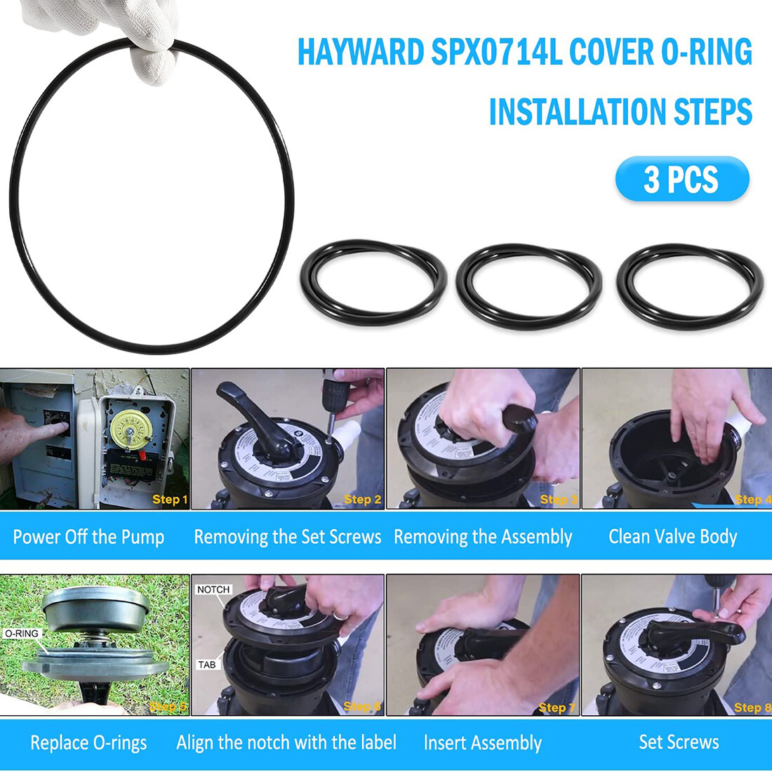 3pcs/set SPX0714L Valve Cover O-Ring for Hayward SP0714T Vari-Flo XL | eBay