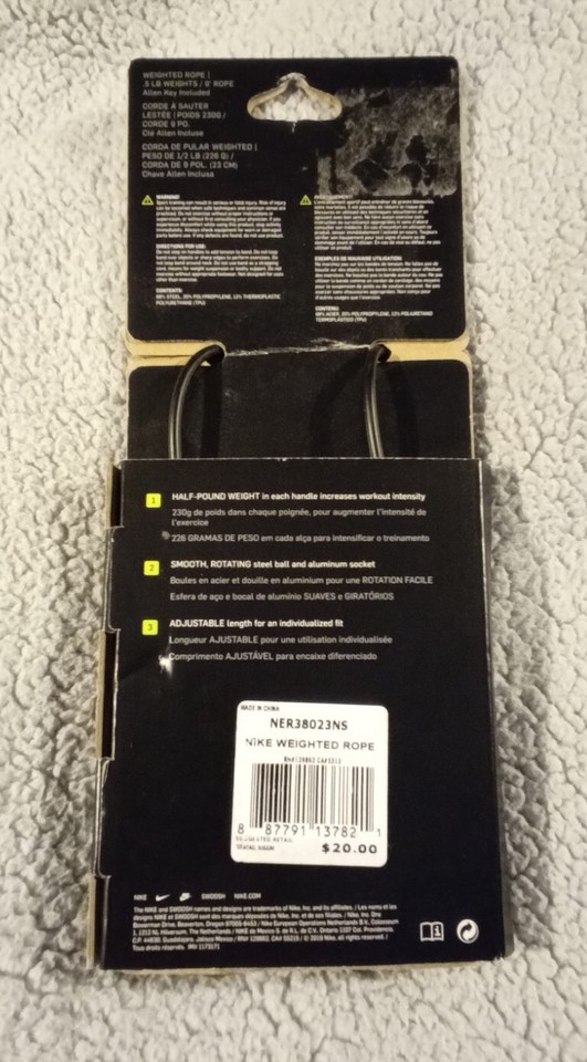Nike Weighted Jump Rope Skipping Sports Adjustable .5 LB 9' Rope Allen ...