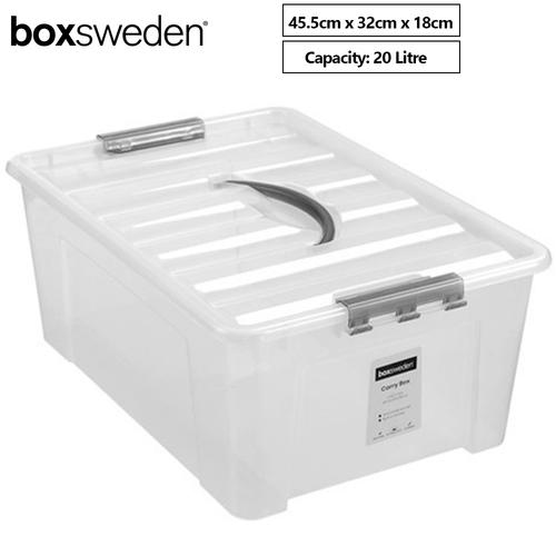 20L Plastic Storage Container Carry Box W/Handle Organiser Bin Tubs ...