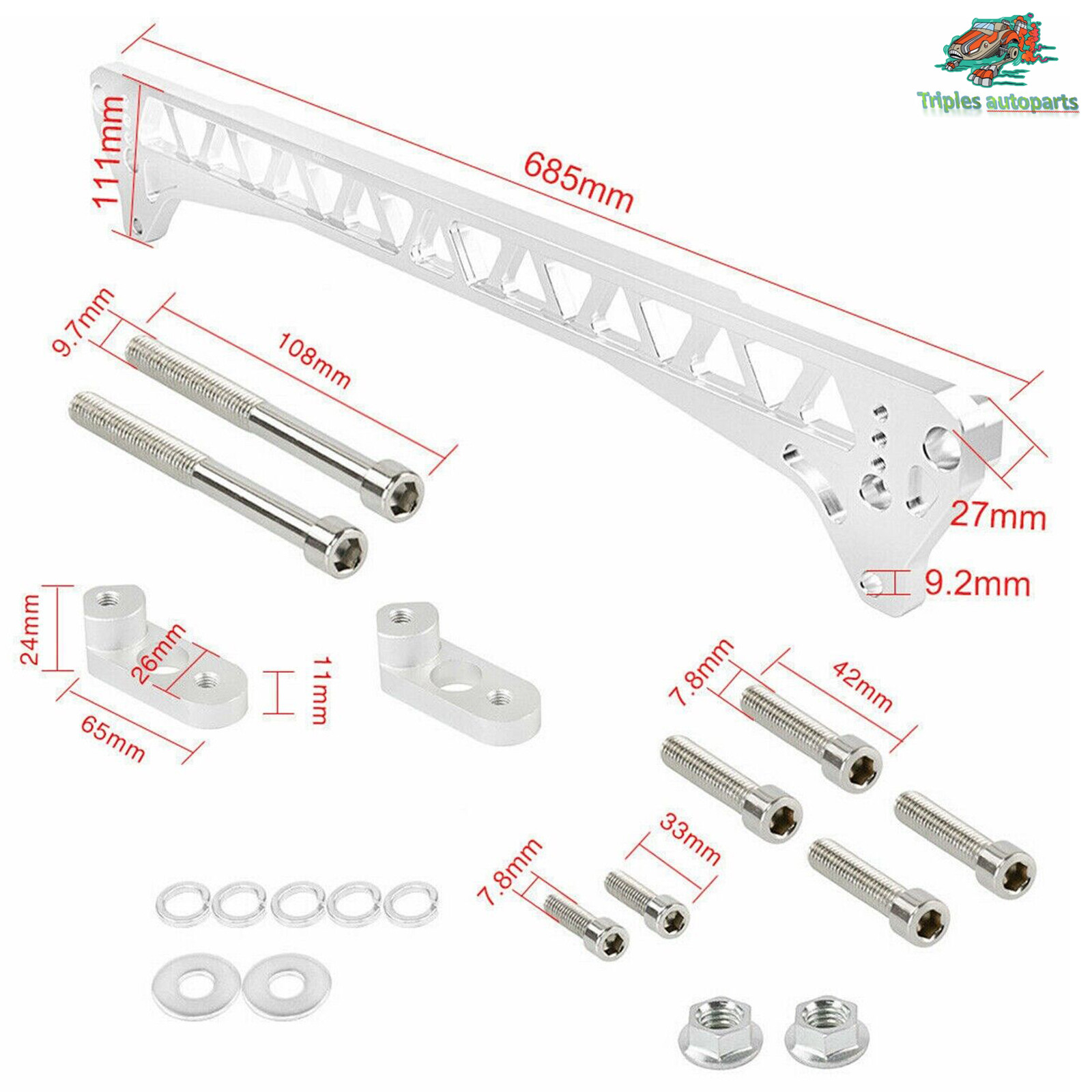 Rear Lower Subframe Brace Silver For Acura Integra 94-01 Honda Civic EG ...