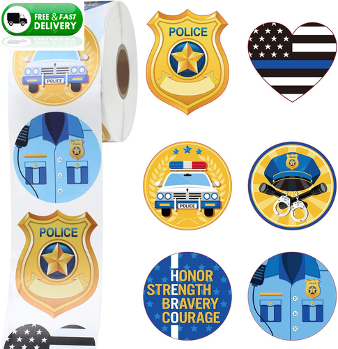 600 Pcs Police Stickers for Kids – Badge Stickers Roll for Party Favors ...