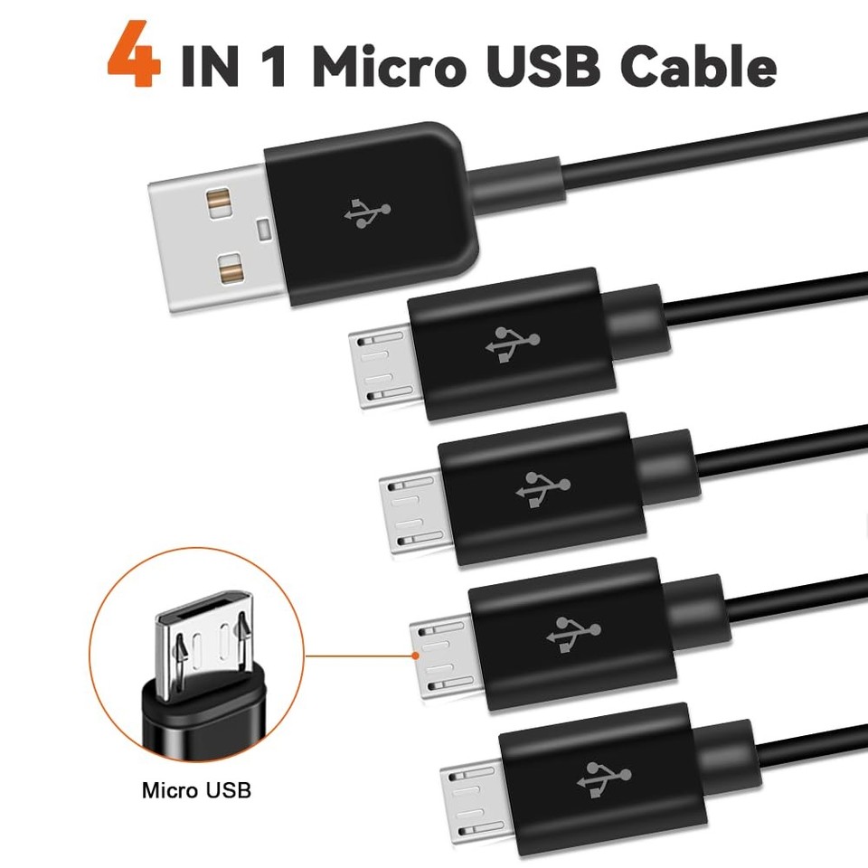 Herfair Micro USB Splitter Cable, 4-in-1 Multi Micro USB Charging Cord ...