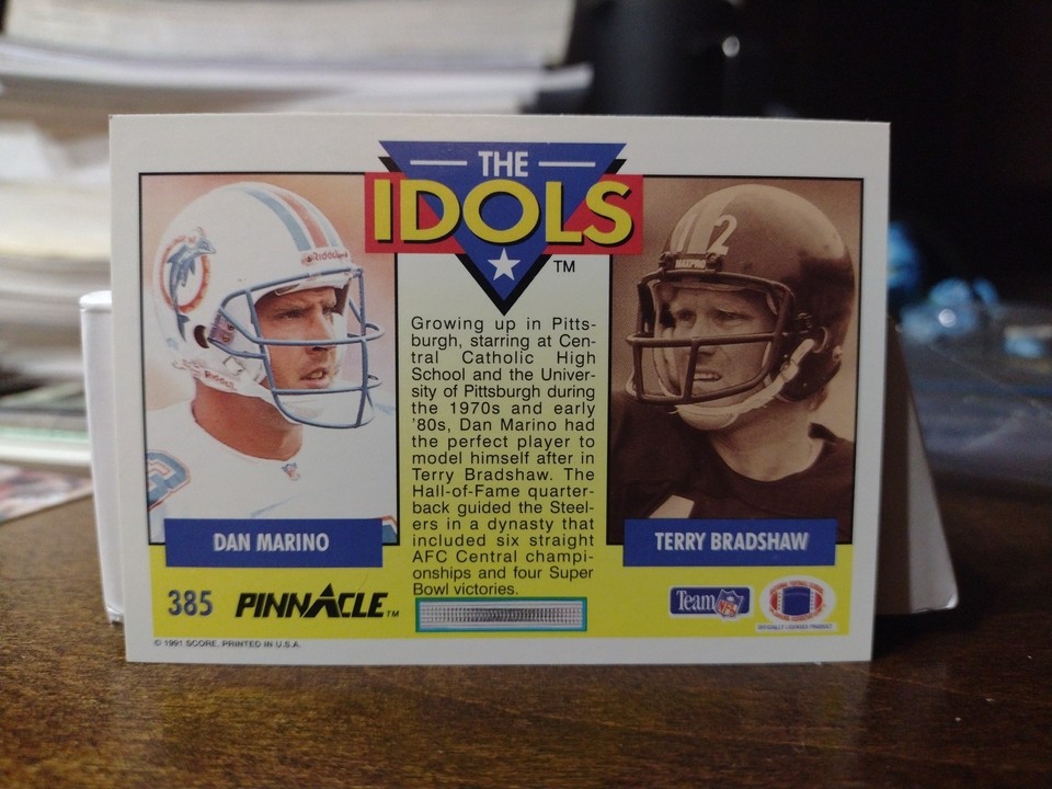 DAN MARINO/TERRY BRADSHAW 1991 PINNACLE THE IDOLS CARD #385 | eBay