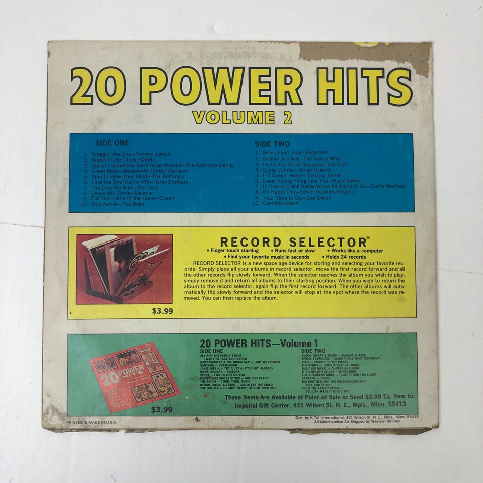 Vintage 20 Power Hits Vinyl Record 12” Album K-Tel Records Pop Rock ...