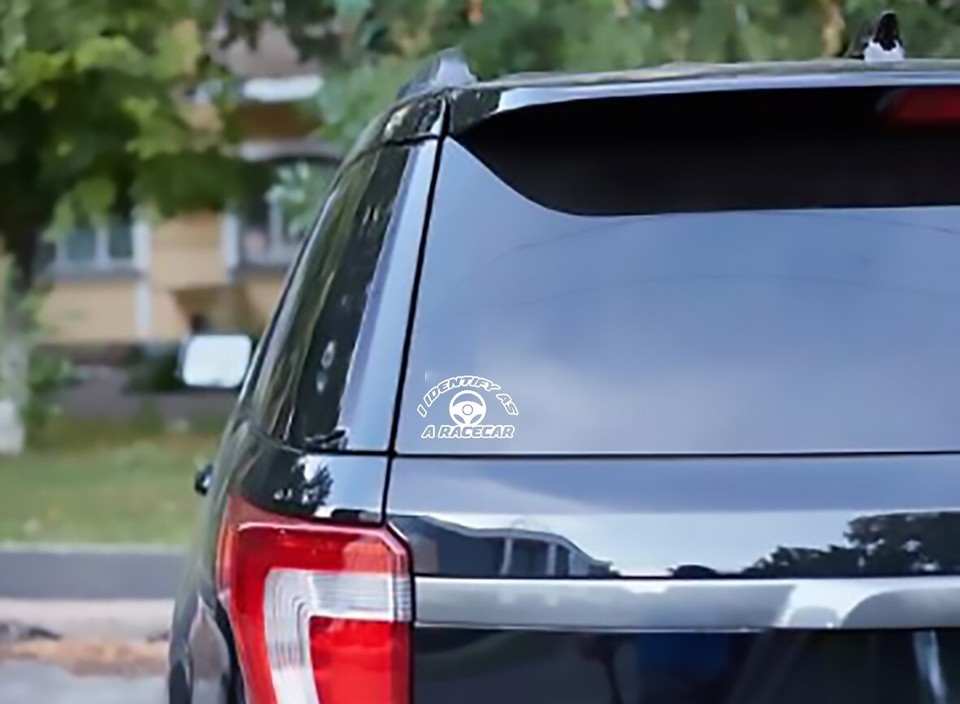 Bumper car sticker Identify as a racecar Car White Funny Decal Window ...