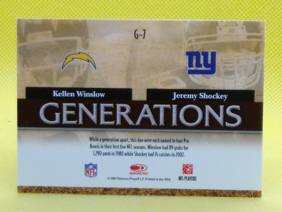 Jeremy Shockey Kellen Winslow 2007 Threads GENERATIONS #G-7 | eBay