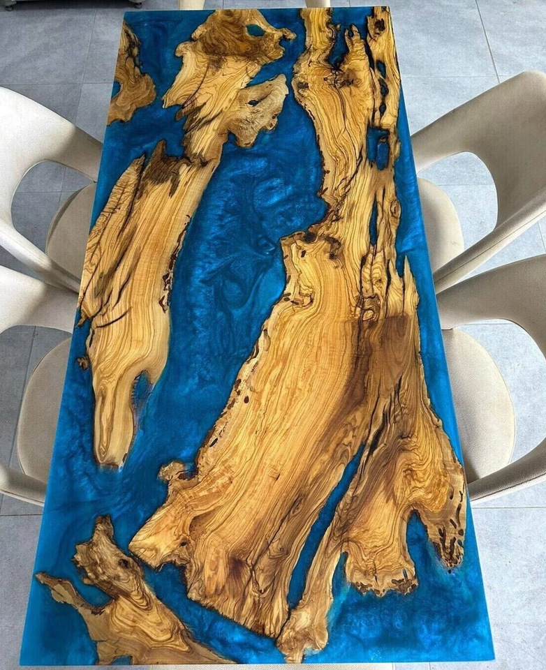 36"x24" Blue Epoxy Countertop Dining Table Wooden Epoxy Table Handmade ...