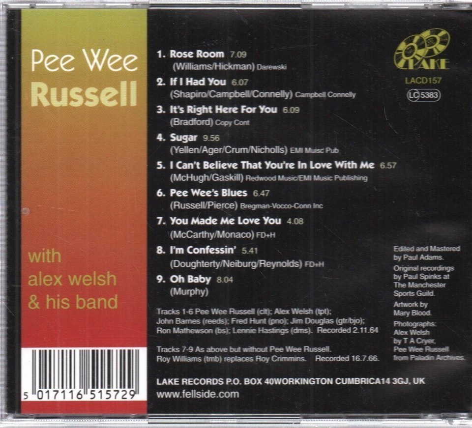 Pee Wee Russell Pee Wee Russell With Alex Welsh & His Band CD UK Lake ...