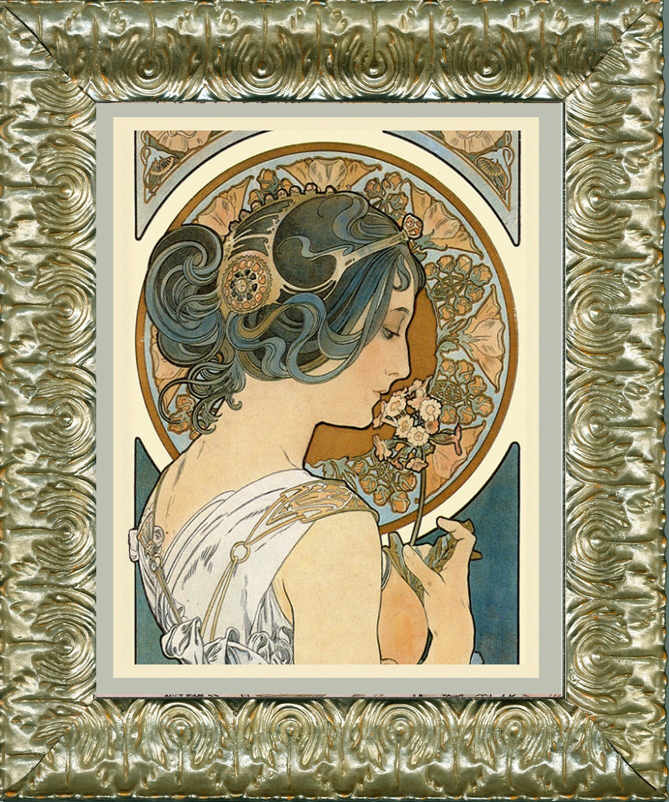 Primrose, Alphonse Mucha, 10" X 12" overall. Ornate framed canvas, Art ...