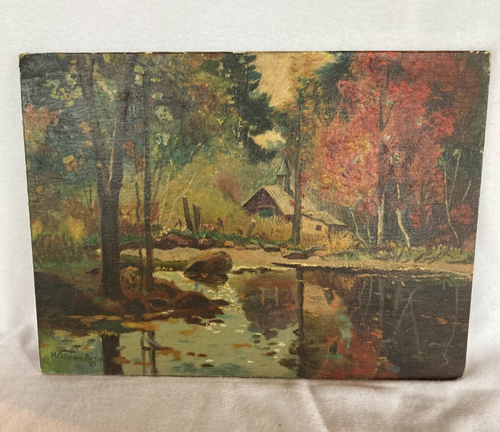 Barn On Pond Fall Time Oil Painting On Board Signed M. OBrien Roth 43 ...
