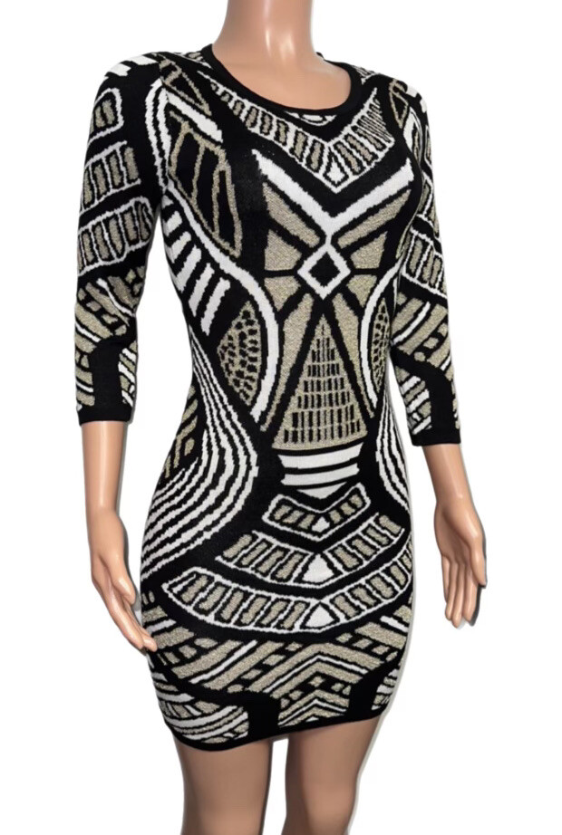 Y2K M Black/Gold Lurex print L/s Sweater mini Dress Potters pot New ...