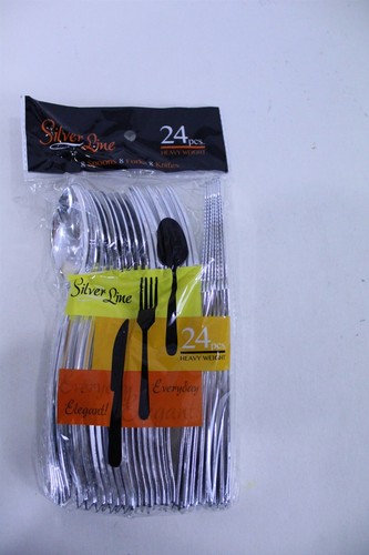 8 - 24 Piece Heavy Duty Plastic Silverware Sets Elegant Silver-tone ...