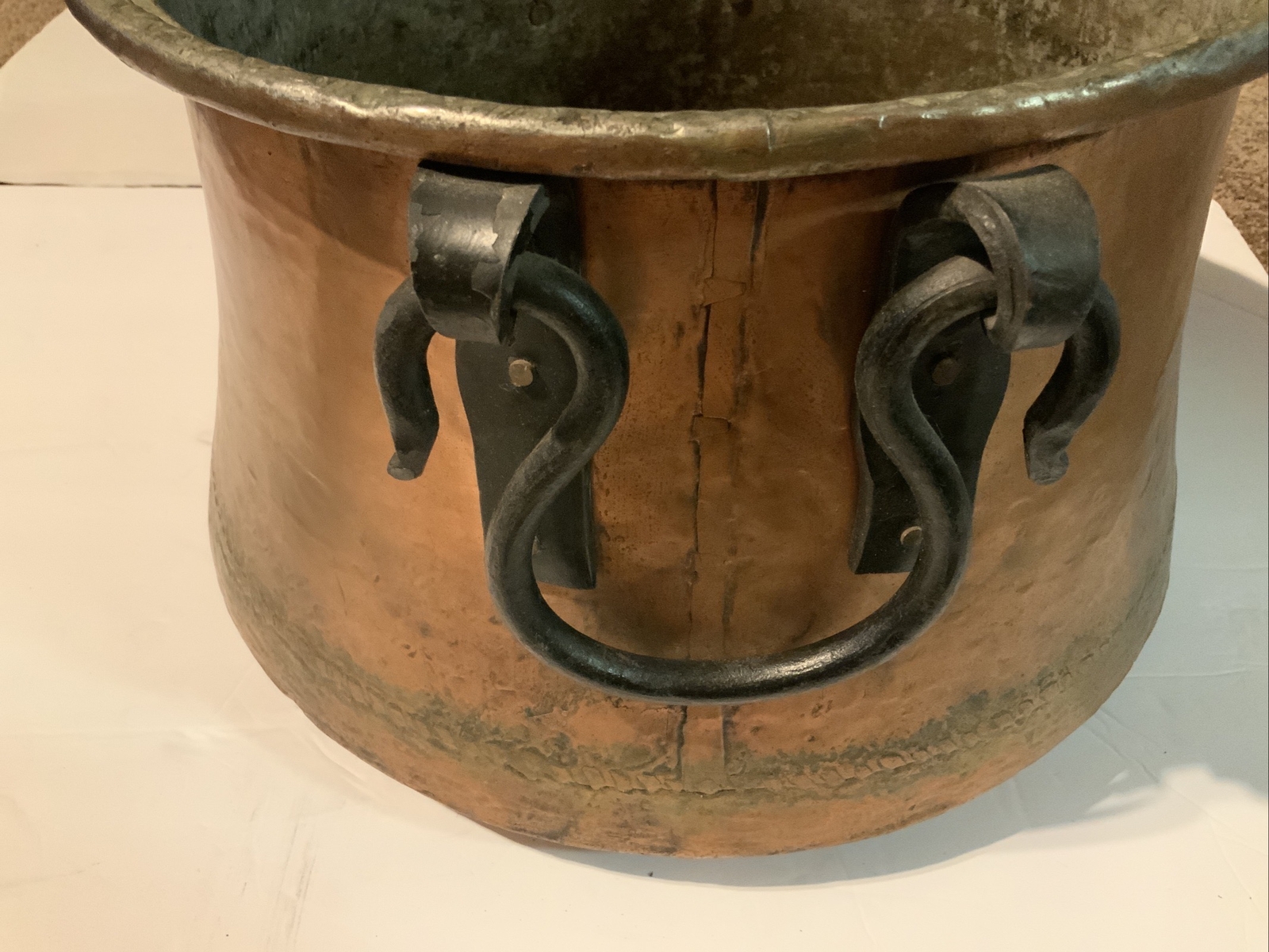Large Copper Cauldron Vat Pot Apple Butter Kettle Seamed Iron Handles ...