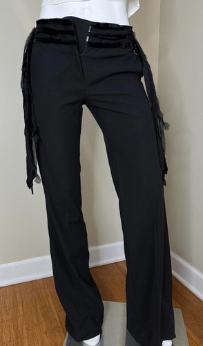 Max Azria Collection Pants Size 2 Black Wide Leg Velvet Trim Y2K Avant ...