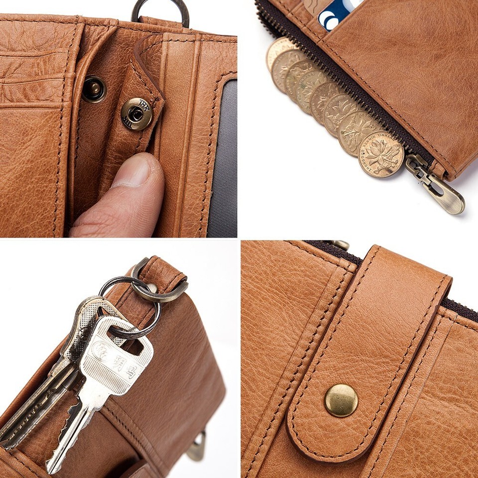 KAVI'S Genuine Leather RFID Blocking Bifold Wallet With Chain Free ...