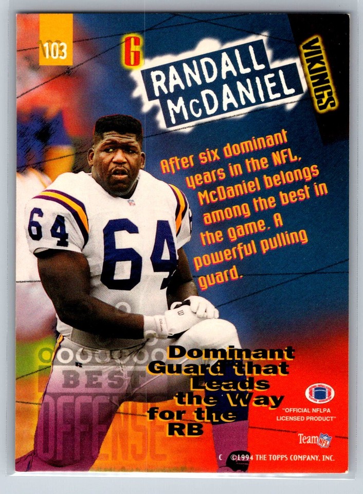 1994 Topps Stadium Club Randall McDaniel Minnesota Vikings #103 | eBay