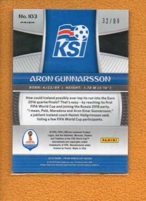 Aron Gunnarsson 2018 Panini Prizm World Cup Prizms Purple #103 /99 ...