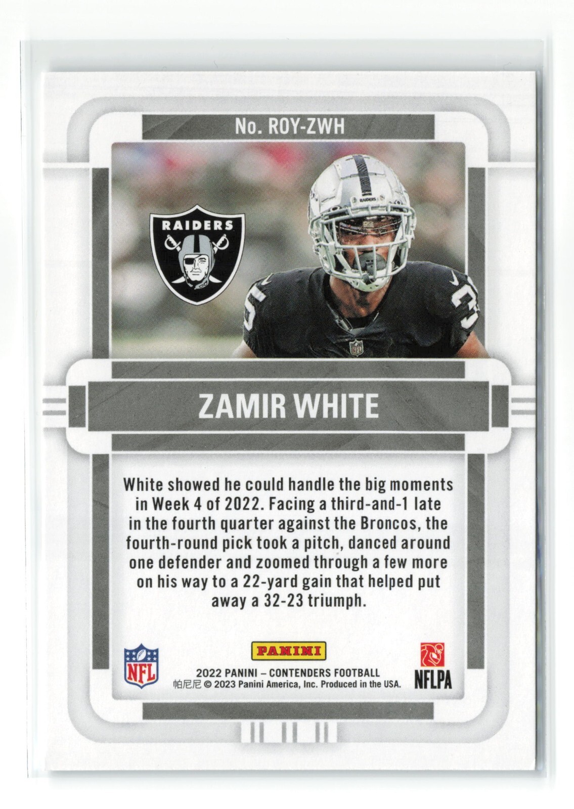 2022 Panini Contenders Zamir White ROOKIE OF THE YEAR Las Vegas Raiders ROY-ZWH | eBay