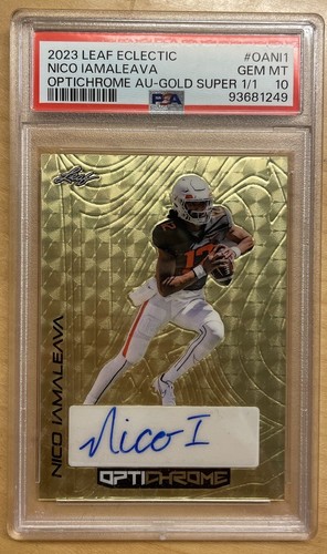 Nico Iamaleava 2023 Leaf Eclectic Superfractor Gold Vinyl 1/1 Auto PSA ...