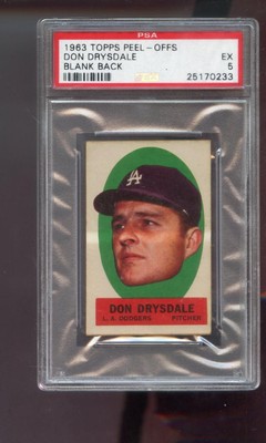 1963 Topps Peel-Offs Don Drysdale Blank Back PSA 3 Graded Baseball Card ...