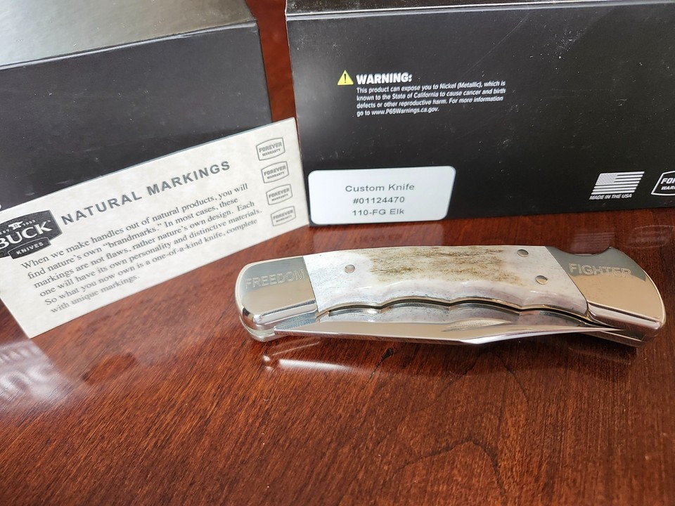 Buck Knife 110 Custom Elk with Finger Groove "Freedom Fighter" | eBay