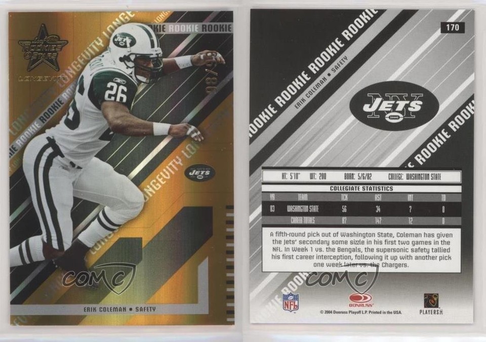 2004 Leaf Rookies & Stars Longevity Rookie Gold 8/99 Erik Coleman #170 ...