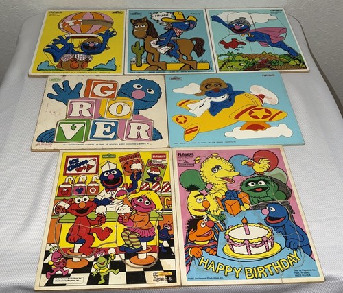 VTG Playskool Lot 7 Grover Sesame Street Wooden Puzzles Horse Plane ...