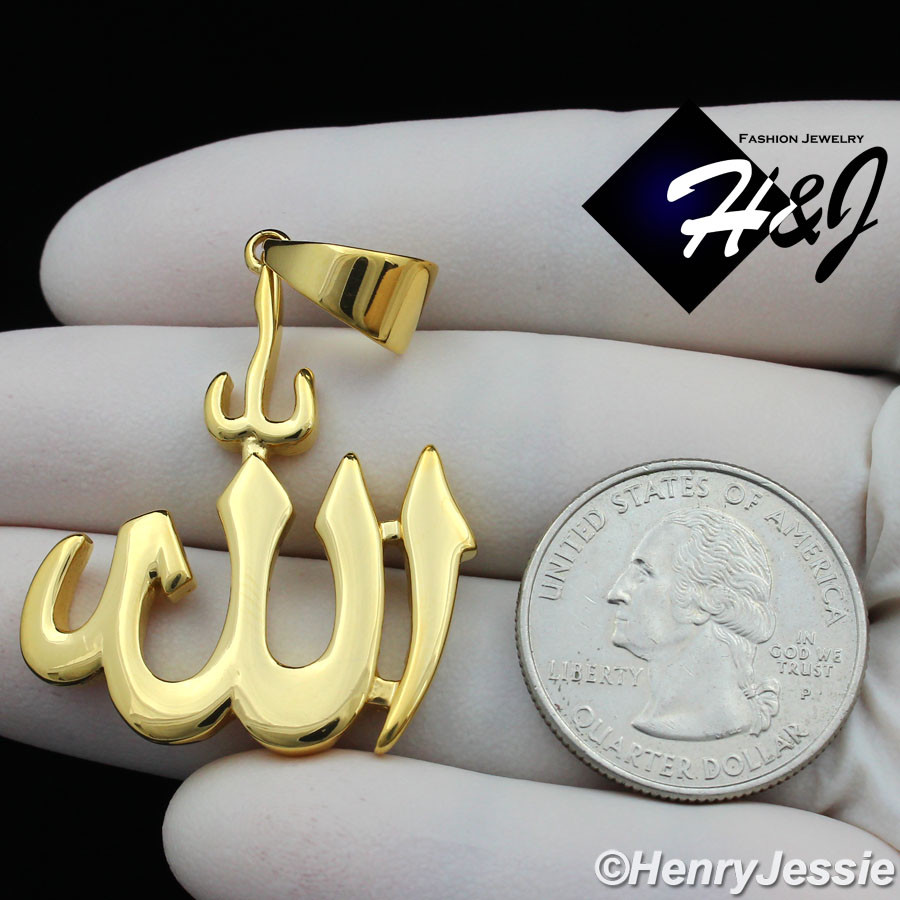 MEN WOMEN Stainless Steel Gold Plated Plain Muslim Allah Charm Pendant ...