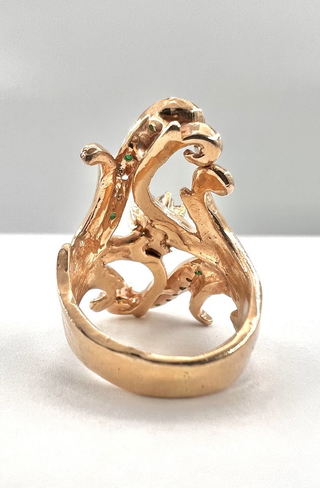 Estate Vintage 14k Yellow Gold Diamond & Emerald Bypass Filigree Wave ...