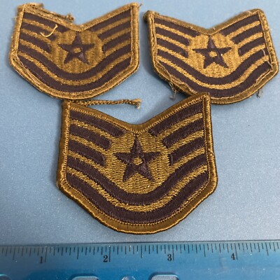 3 US Air Force Tech Sergeant Rank Patch Vtg E-6 E6 Green Chevron Pair ...