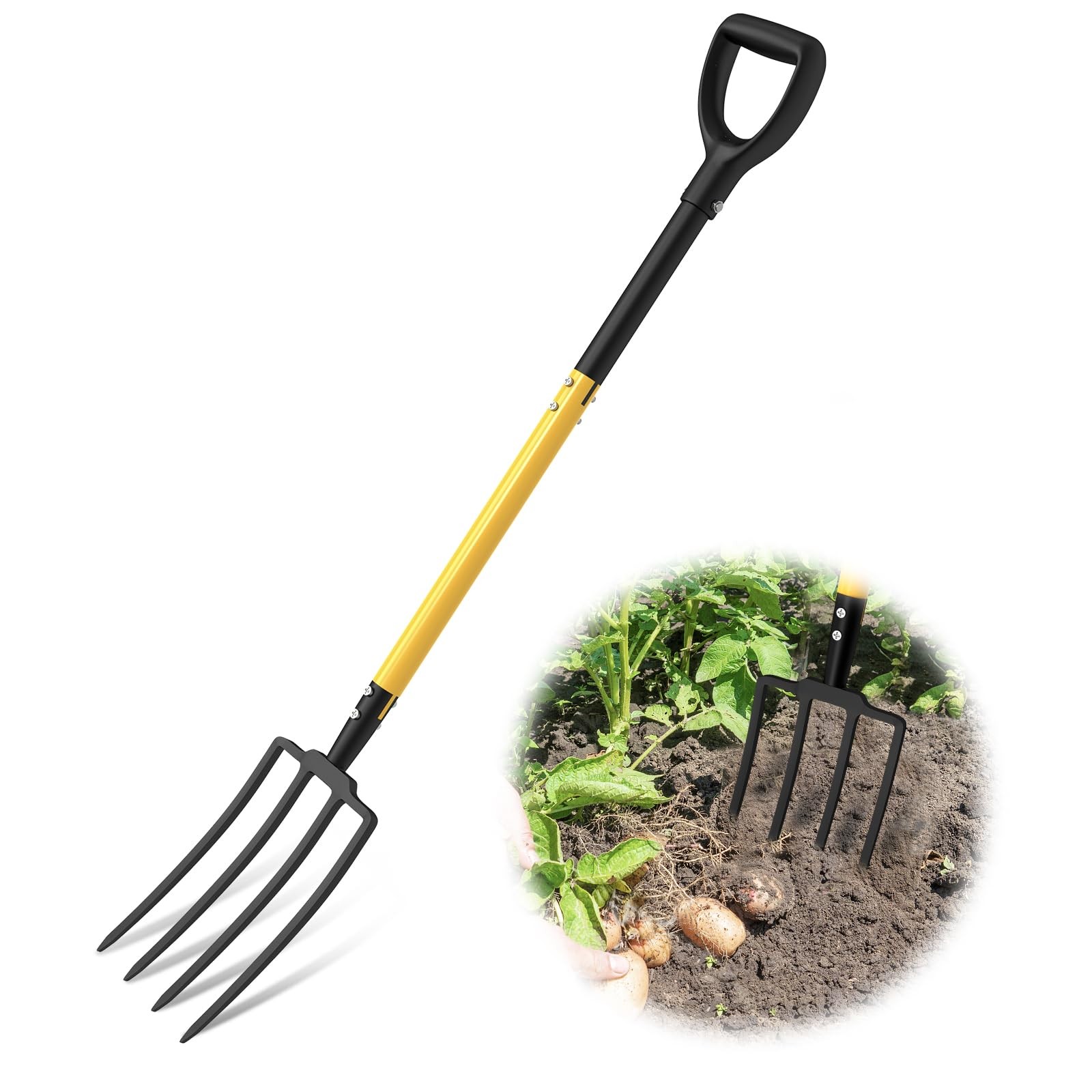 Pitch Fork, 4 Tine Heavy Duty Garden Fork with Ergonomic No-Slip D-Grip ...