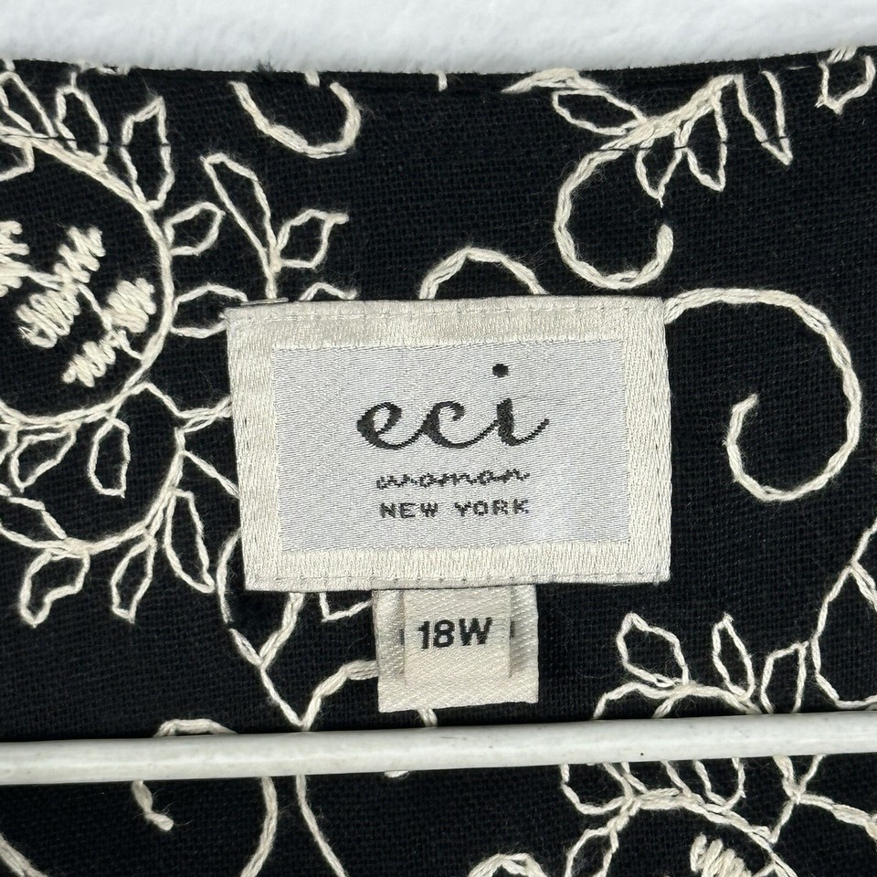 ECI Swing Coat NWT Women’s Size 18W Black With White Embroidery Floral ...