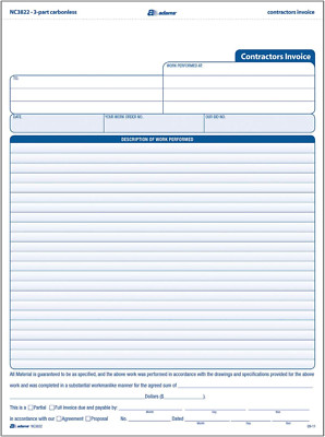 Contractor Invoice Forms, 3-Part, Carbonless, 100-Pack, White, (NC3822 ...