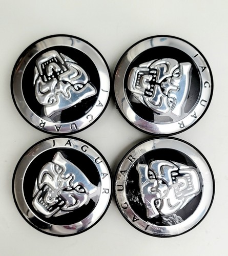4 PACK Replacement For Jaguar Hub Cap Chrome & Black Tire Rim Center ...