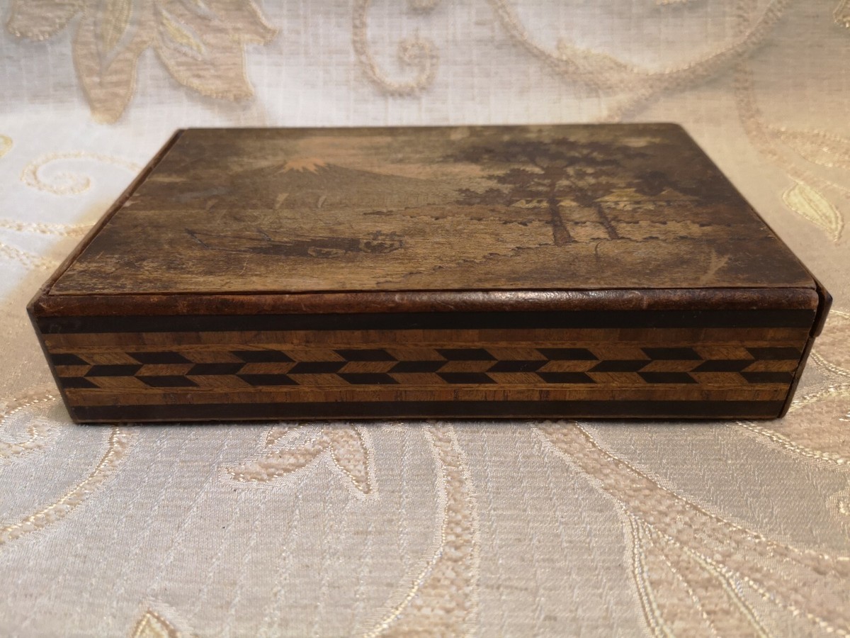 Inlaid Box Antique Victorian Rosewood & Mother Of Pearl Inlaid Fitted