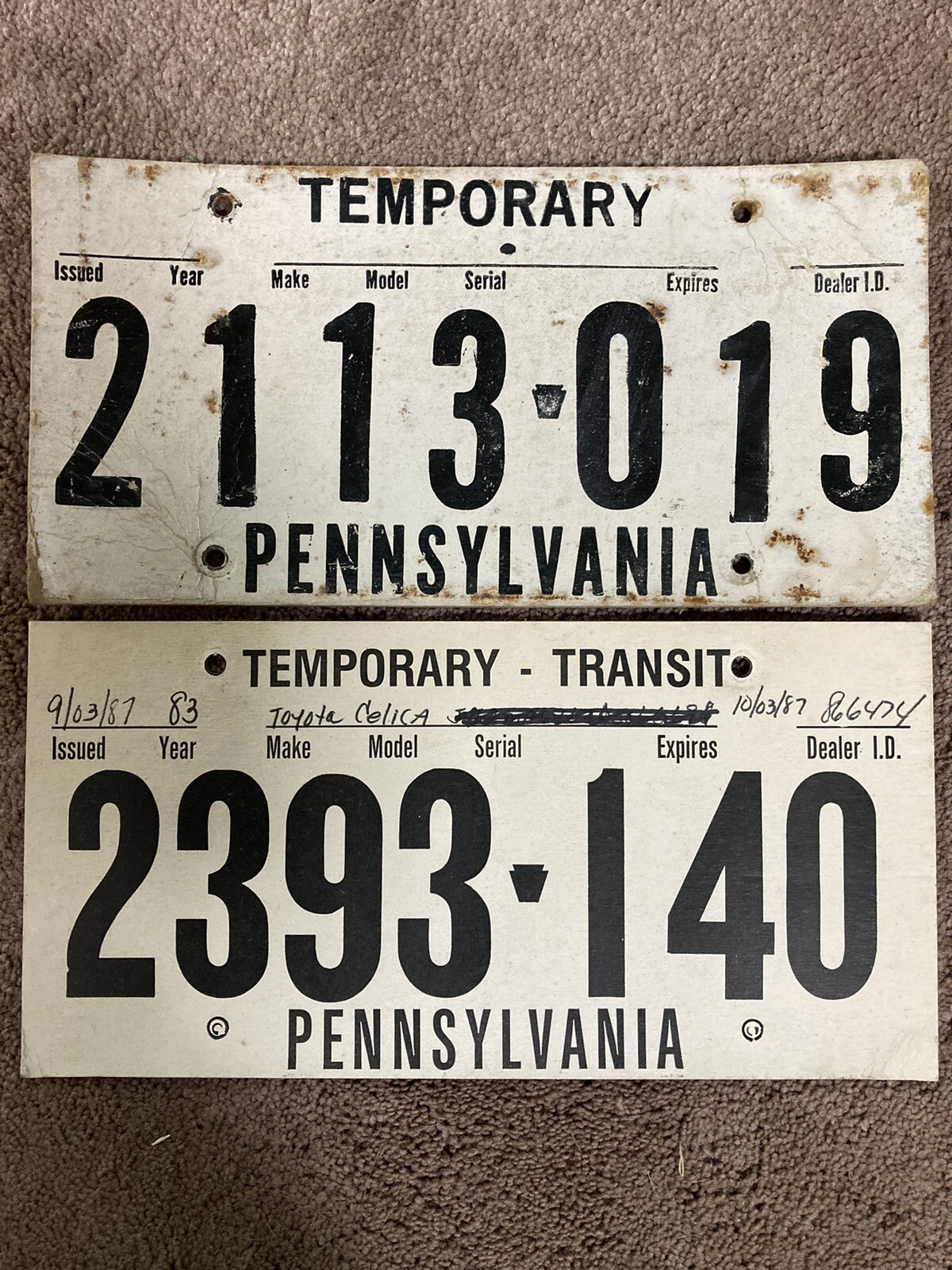 Lot Of 2 Pennsylvania Cardboard Temp Tags | eBay