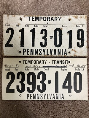 Lot Of 2 Pennsylvania Cardboard Temp Tags | eBay