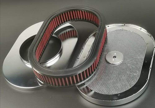 12" Super Flow Oval Air Cleaner Set With Washable Red Element & chrome ...
