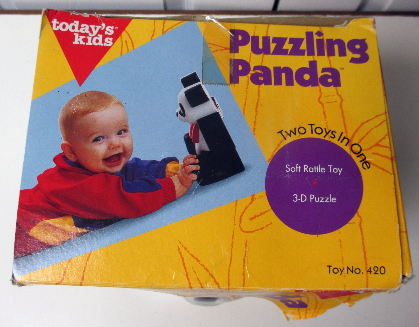 10" VINTAGE 1992 TODAY'S KIDS PANDA BEAR ROLLY POLLY RATTLE PUZZLE BABY ...