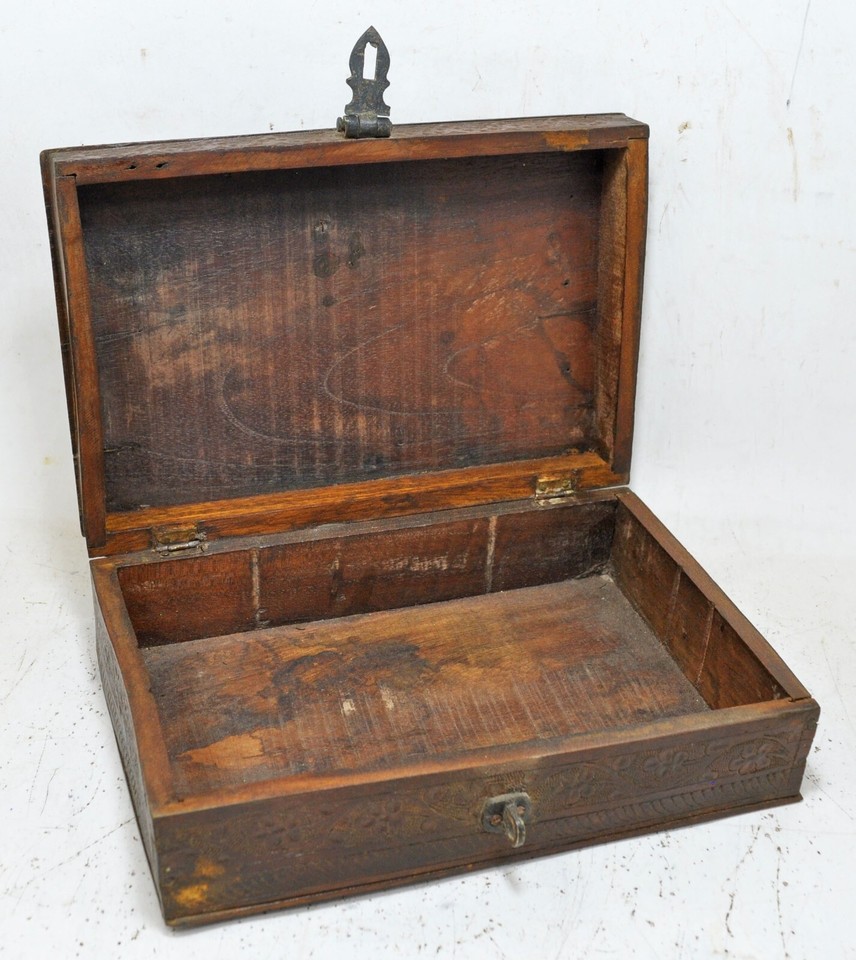 Antique Wooden Storage Chest Box Original Old Hand Crafted Floral ...
