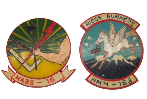 Original Vietnam War USMC Marine Corps MABS-16 & HMM-163 Plastic Patch ...