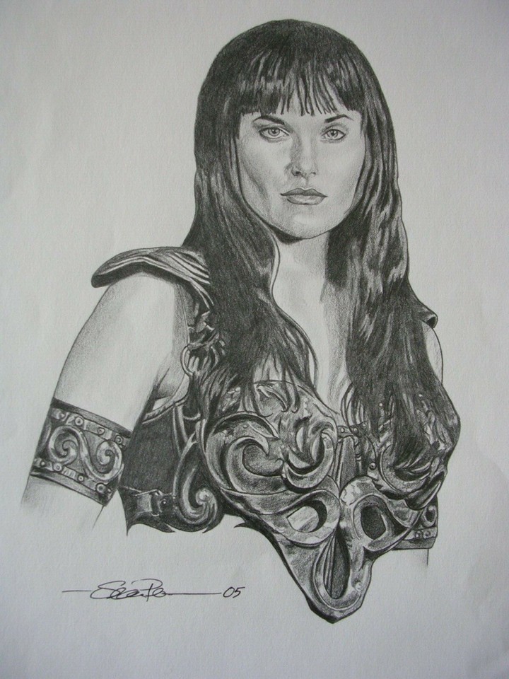 ORIGINAL Pencil Drawing by Sean Pence - 13" x 10" Xena - Lucy Lawless ...