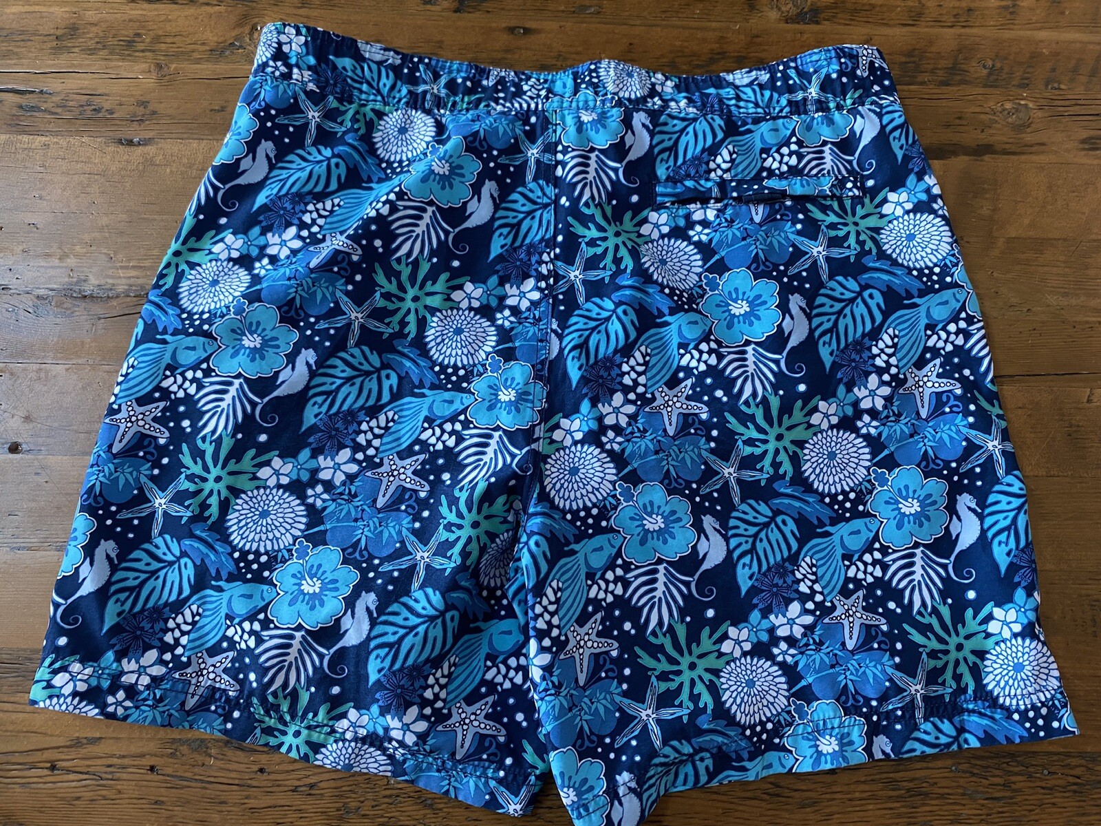 Nautica Blue & White Hibiscus Fish Starfish Print Swi… - Gem