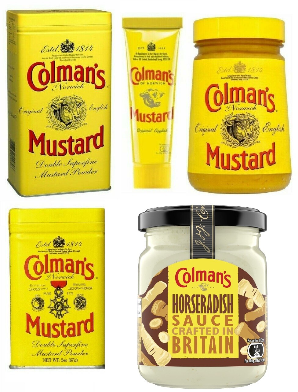 Colman's Original English Mustard Selection Various Sizes & Horseradish ...