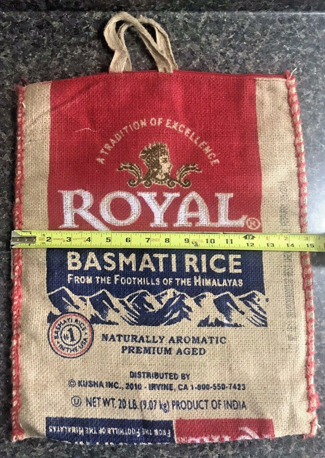 20lb ROYAL BASMATI RICE w/ Handles & Zipper Burlap Bag *EMPTY NO RICE ...