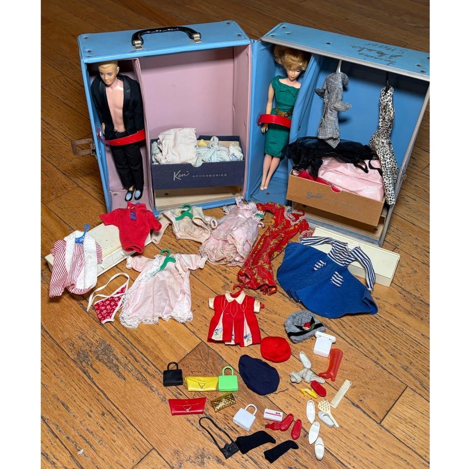 Vintage 1960 KEN & MITZI Dolls Barbie Carry Case Clothes Furniture ...