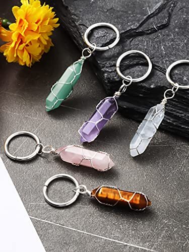 5 Pieces Crystals Stone Keychain Healing Stones Jewelry Hexagonal ...