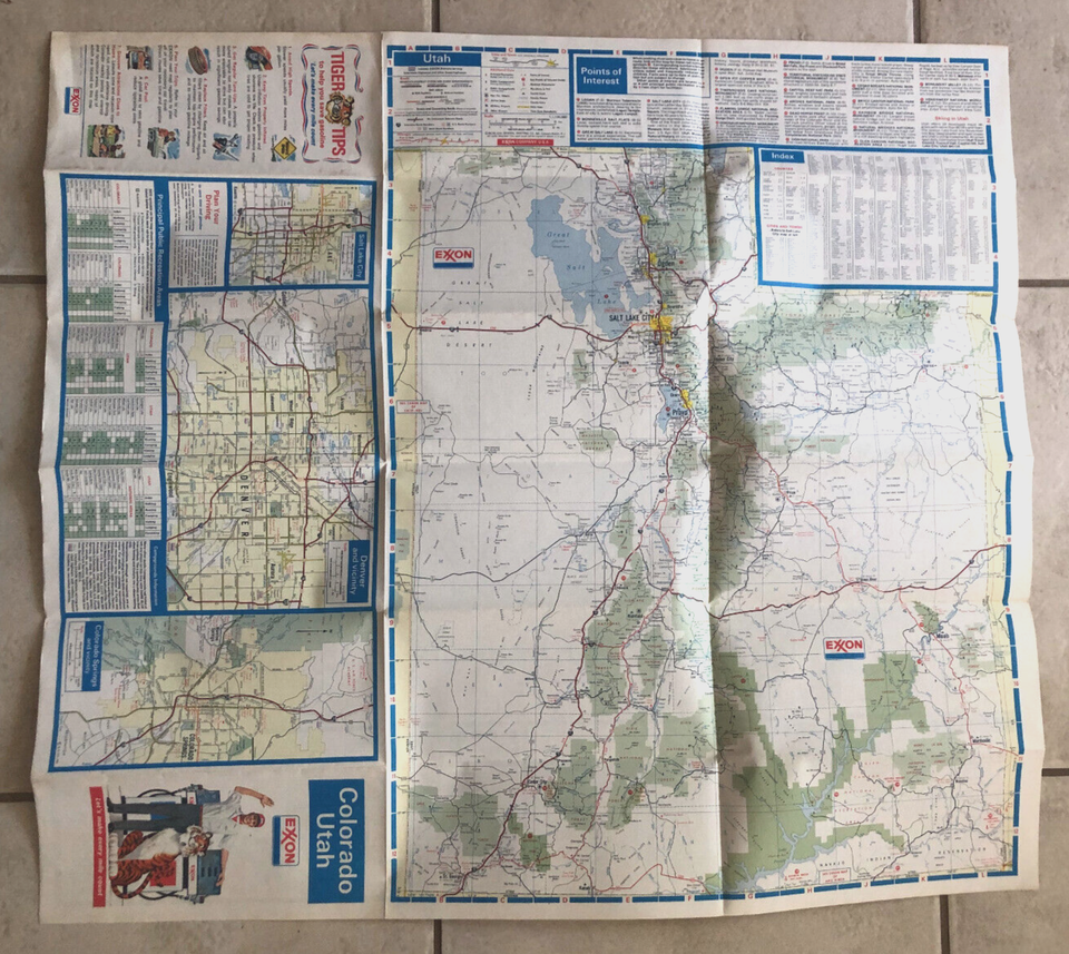 Colorado Utah Road Map Utah Colorado 1981 Exxon Fold Car Paper Sites | eBay
